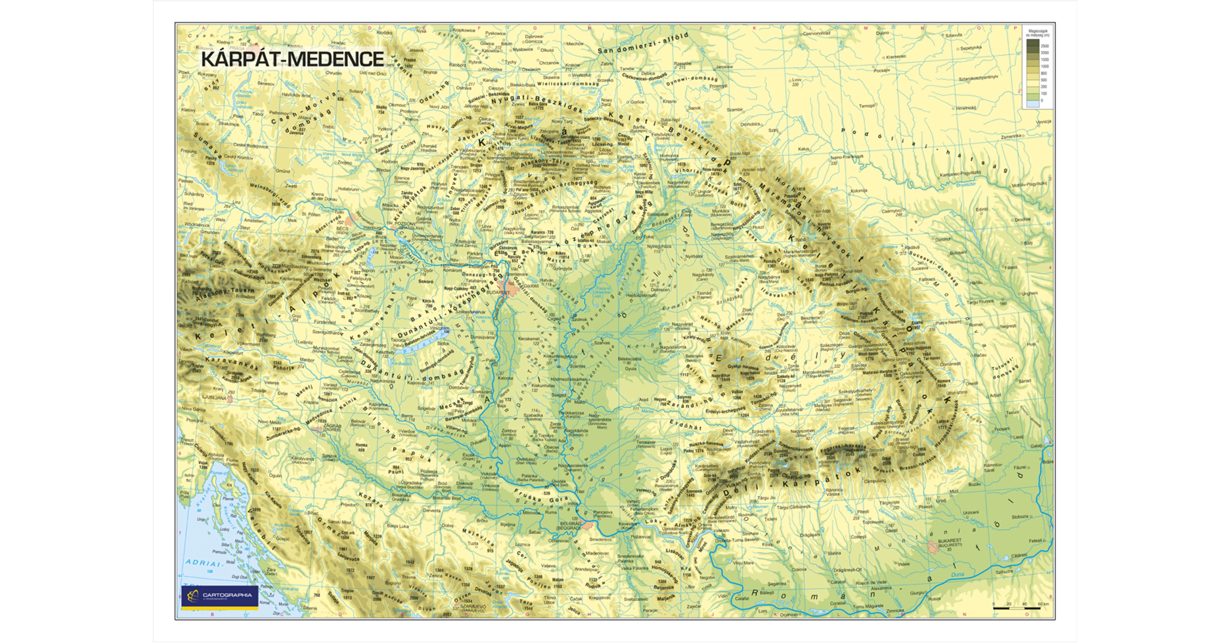 Harta geografica Podisul Carpatic, harta de perete (maghiara) - marime ...