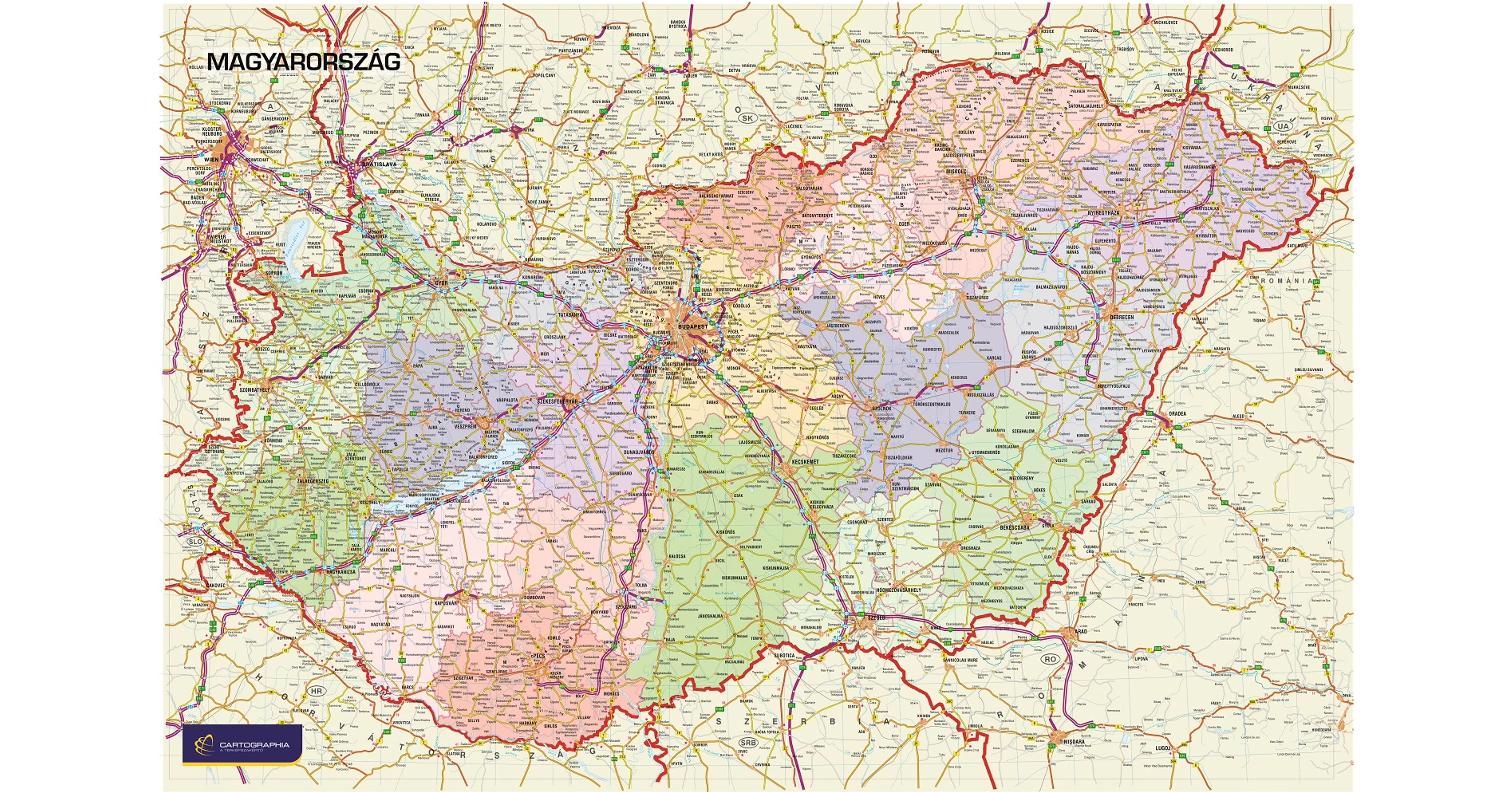 Harta administrativa Ungaria, harta de perete (maghiară) 68x45 cm ...