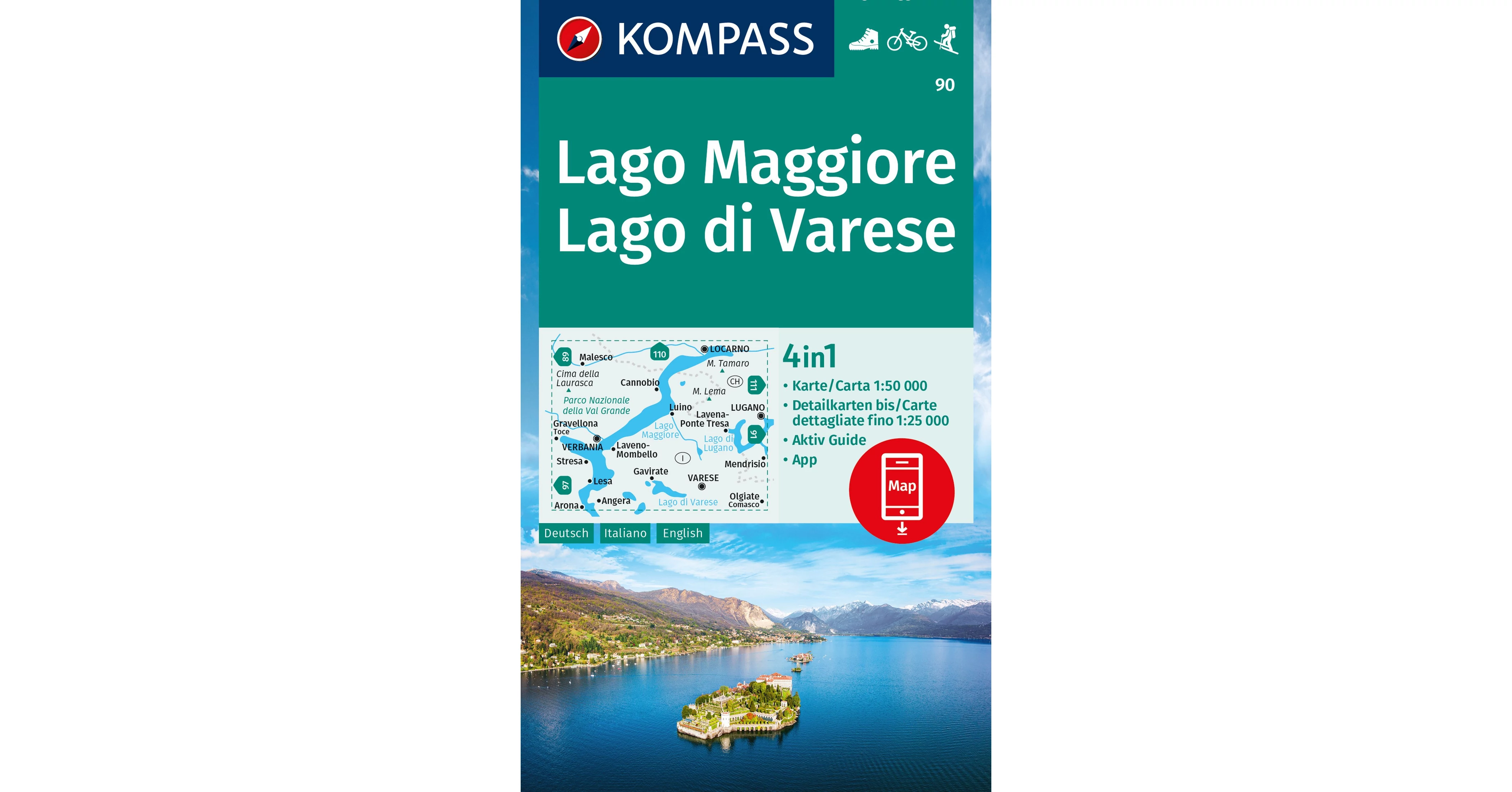 K 90 Lacul Maggiore / Lacul Varese harta turistică-9783991217572