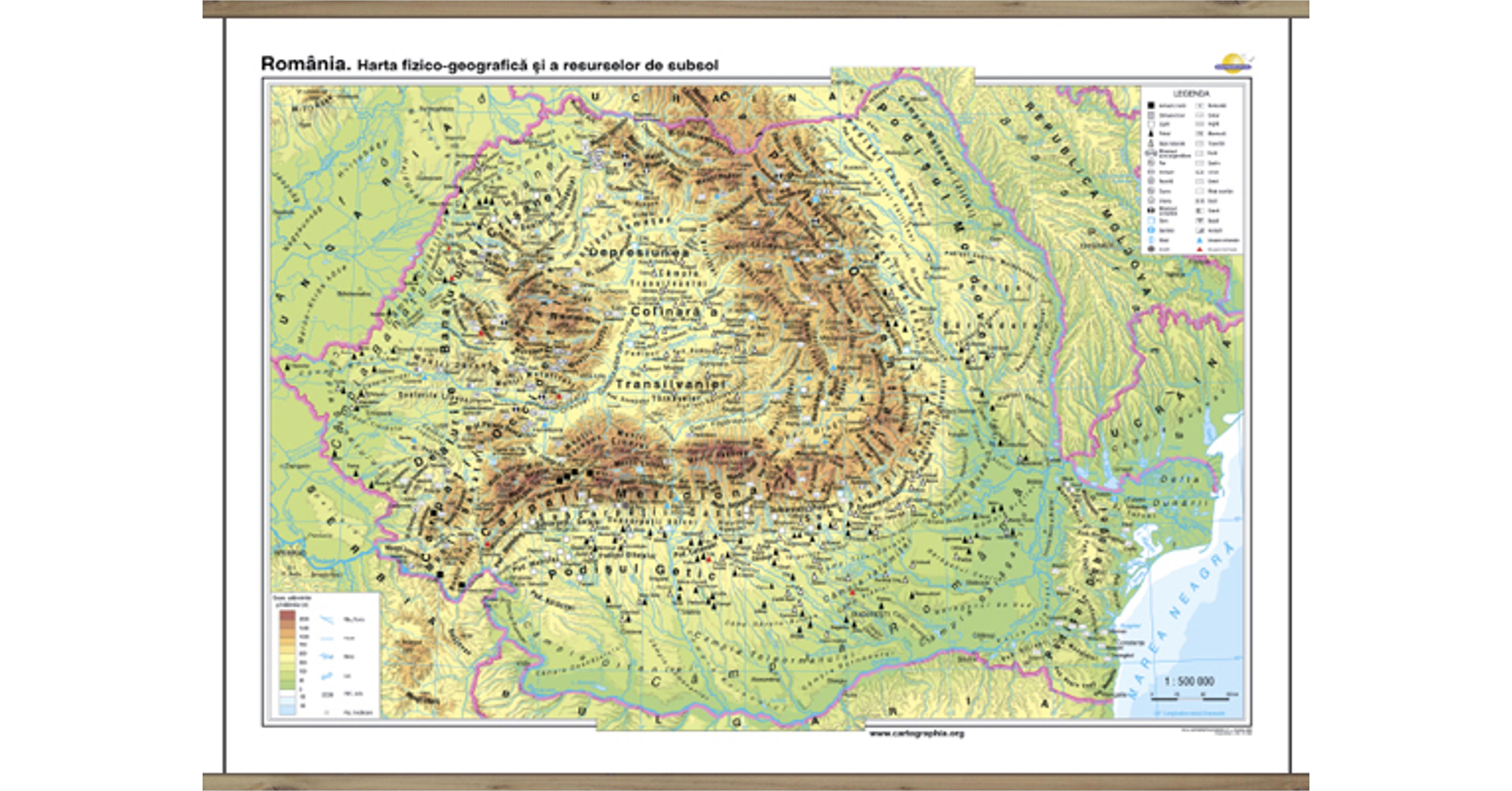Harta de perete-România. Harta fizico-geografică şi a resurselor ...
